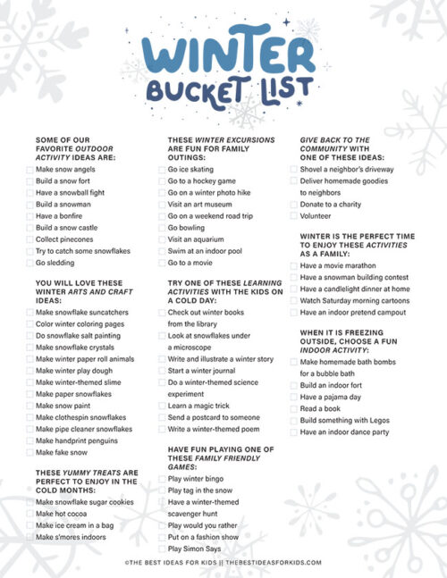 Winter Bucket List - The Best Ideas for Kids