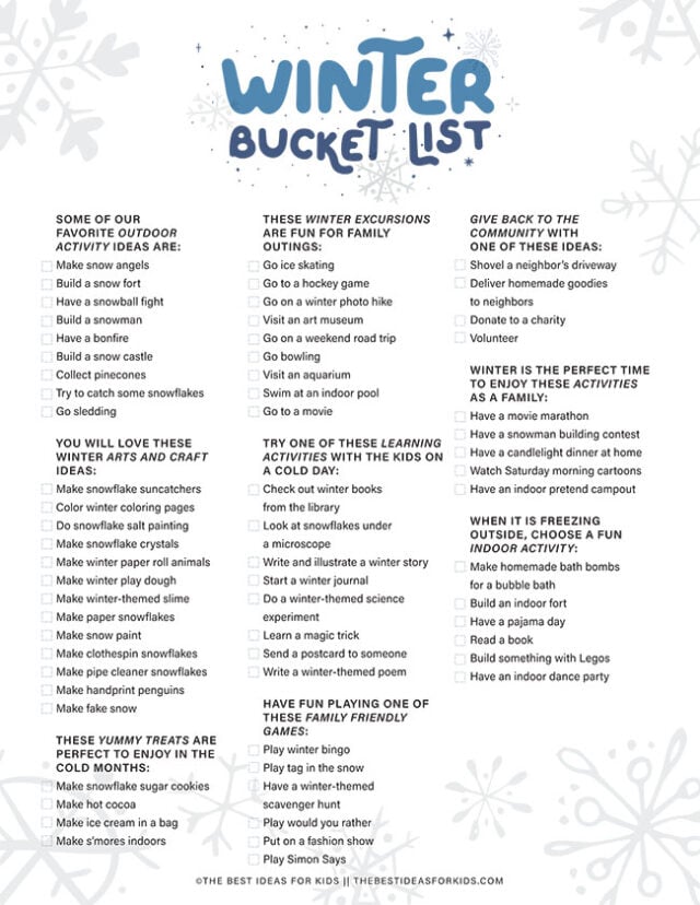 Winter Bucket List - The Best Ideas for Kids