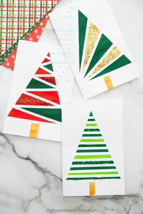 Tape Resist Christmas Tree Cards - The Best Ideas for Kids