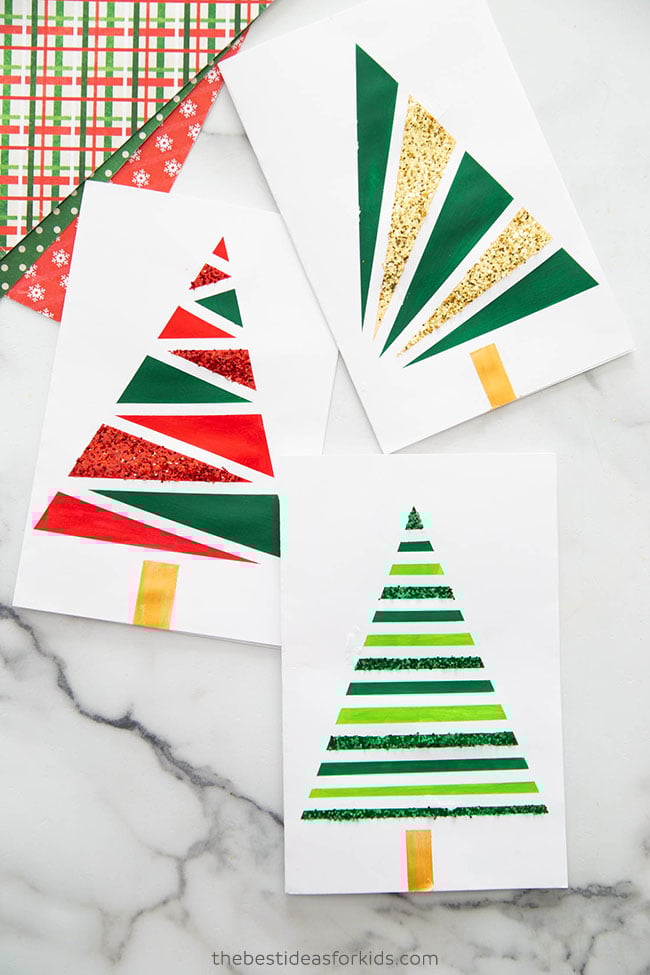 Tape Resist Christmas Tree Cards - The Best Ideas for Kids