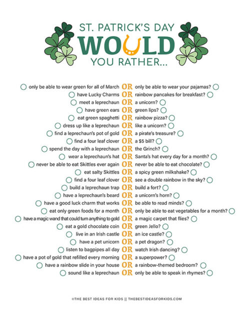 St Patrick's Day Would You Rather (Free Printables) - The Best Ideas ...