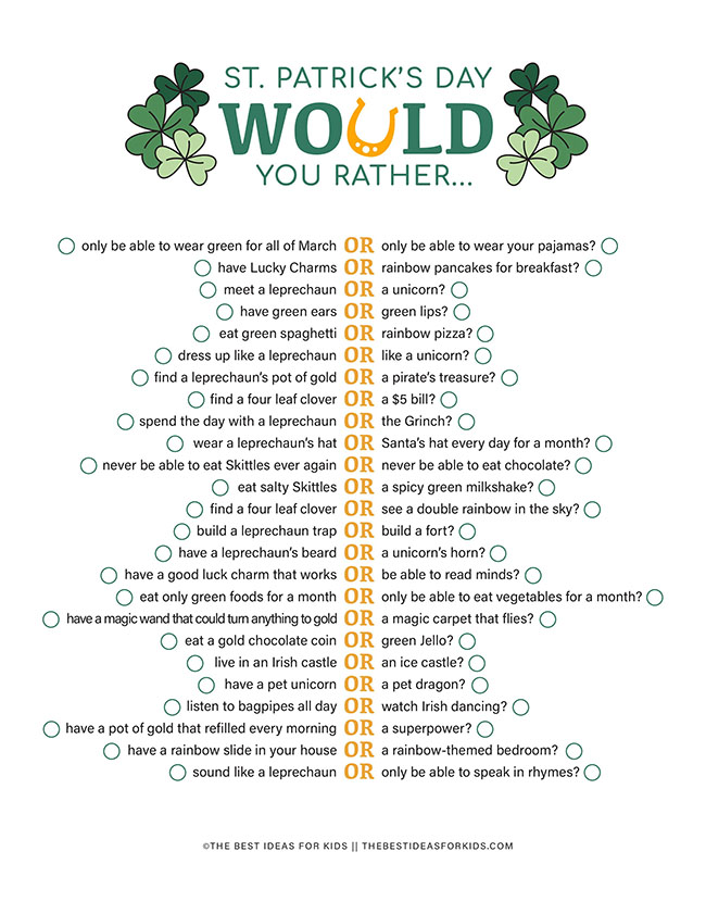 St Patrick's Day Would You Rather (Free Printables) - The Best Ideas ...
