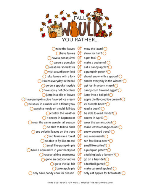 Fall Would You Rather Questions (Free Printables) - The Best Ideas for Kids