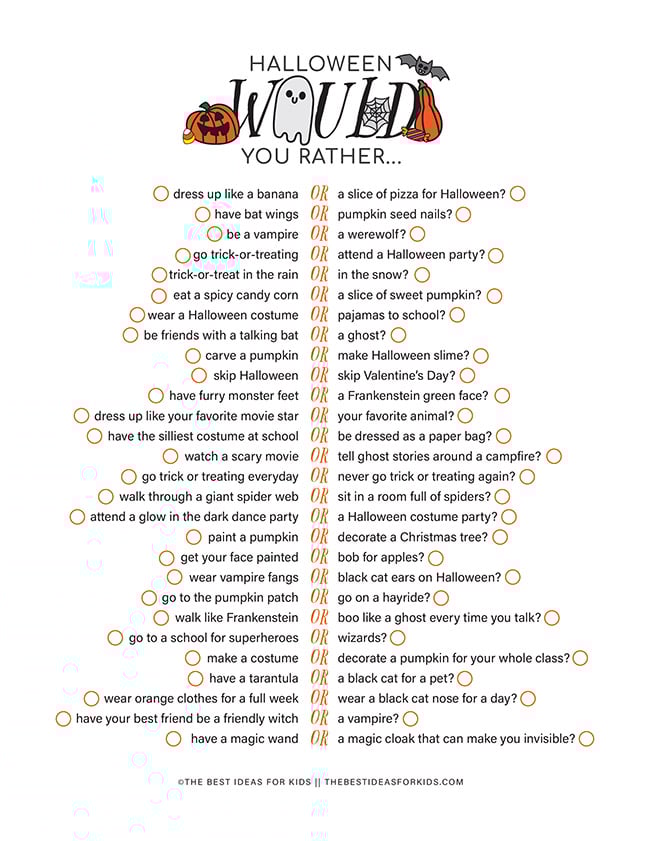 50 Halloween Would You Rather (Free Printables) - The Best Ideas for Kids