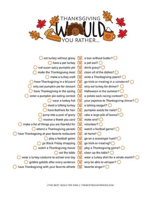 Thanksgiving Would You Rather (Free Printables) - The Best Ideas for Kids