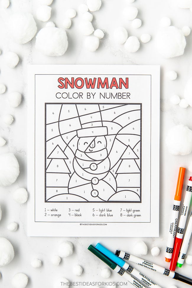 Snowman Color By Number (Free Printables) - The Best Ideas for Kids