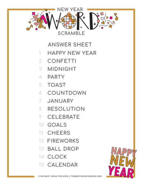 New Years Word Scramble (Free Printable) - The Best Ideas for Kids