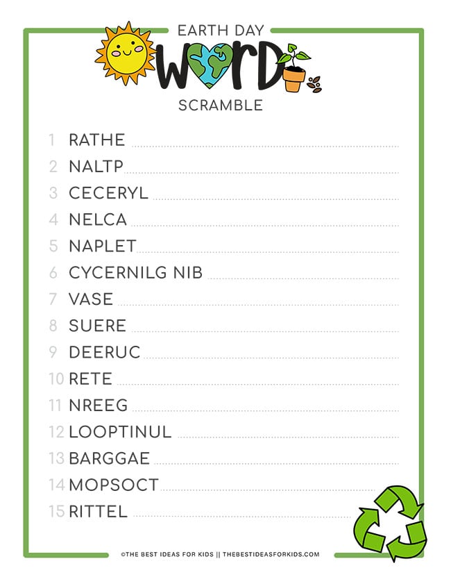 Earth Day Word Scramble (Free Printable) - The Best Ideas for Kids