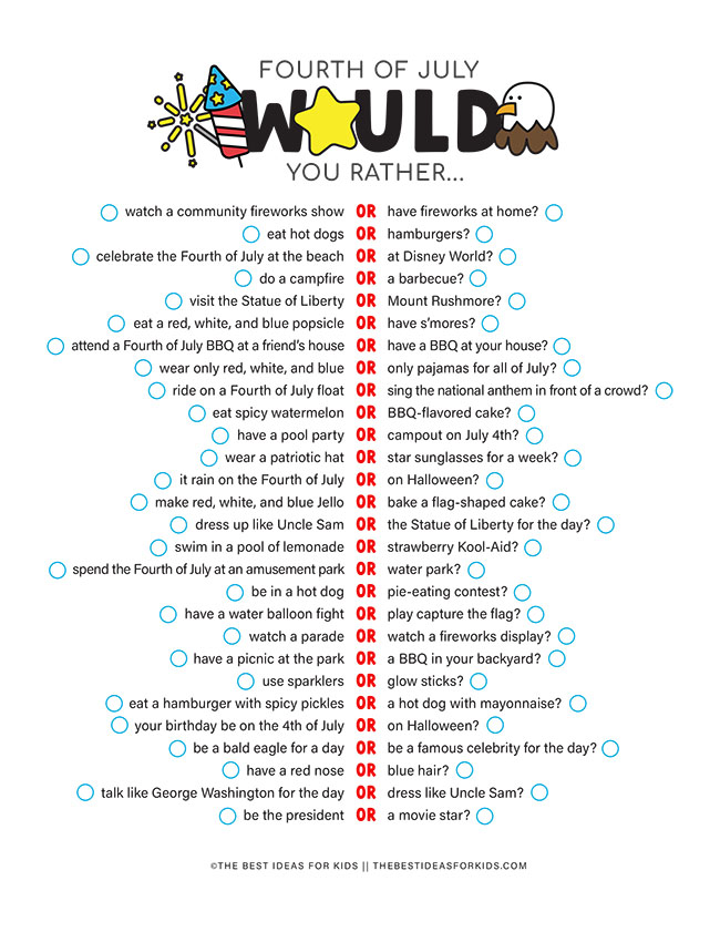 4th of July Would You Rather - The Best Ideas for Kids