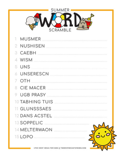 Summer Word Scramble (Free Printable) - The Best Ideas for Kids