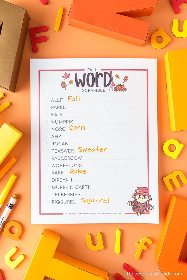 Fall Word Scramble - The Best Ideas for Kids