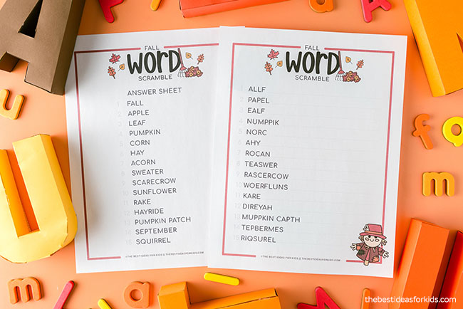 Fall Word Scramble - The Best Ideas for Kids